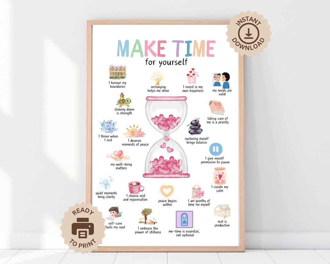 Make Time for Yourself Poster, Growth Mindset, Therapy Office Counselor ...