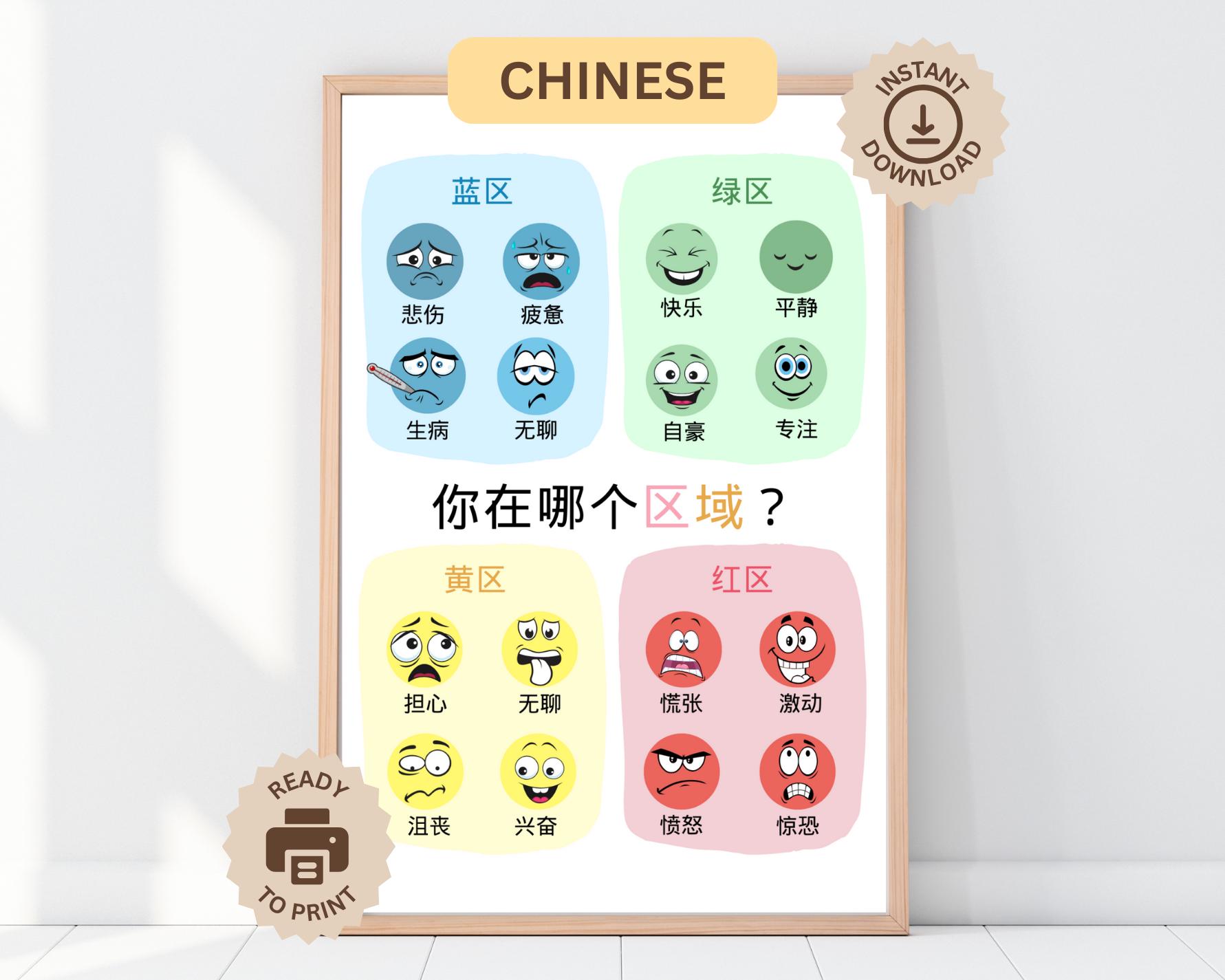 Zones of Regulation Chinese Poster, Printable Educational Office Poster ...