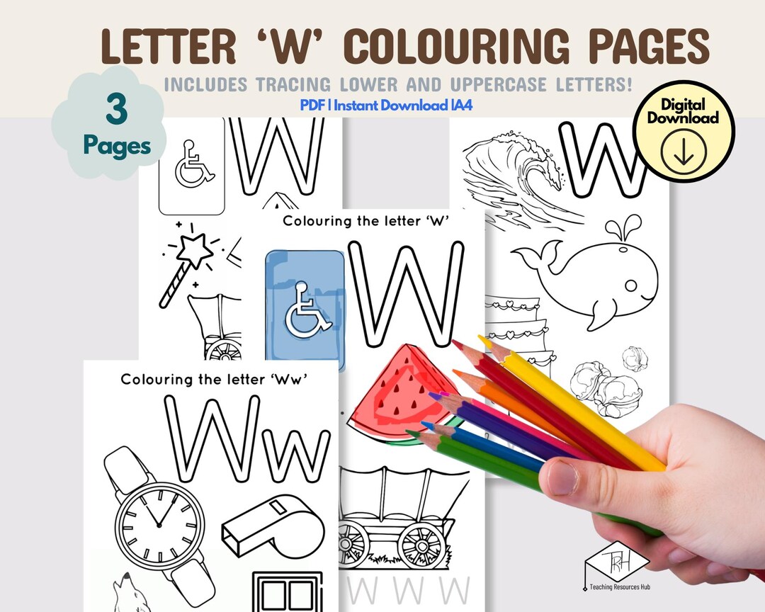 Phonics Alphabet Letter W Colouring Printable Coloring Pages A4 Toddler ...
