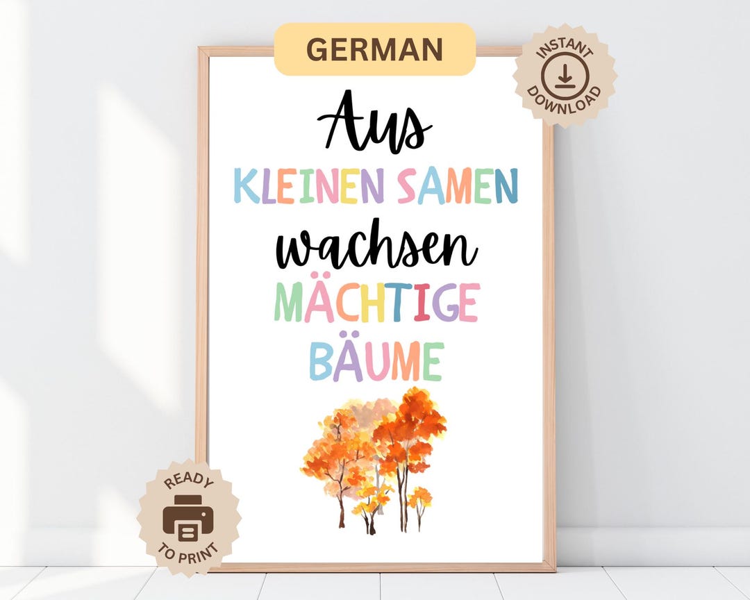 German Tiny Seeds Grow Mighty Trees Autumn Poster, Growth Mindset ...