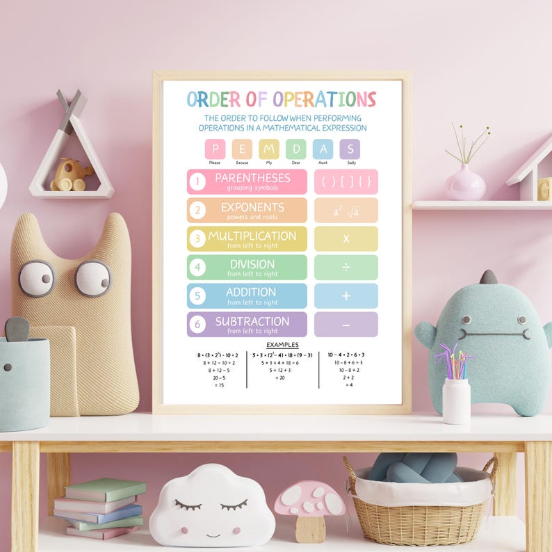PEMDAS Order of Operations Poster, Maths Teacher Wall Art Print, Math ...