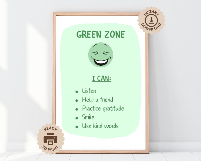 Green Zone of Regulation Poster + Actions, Printable Educational Office ...