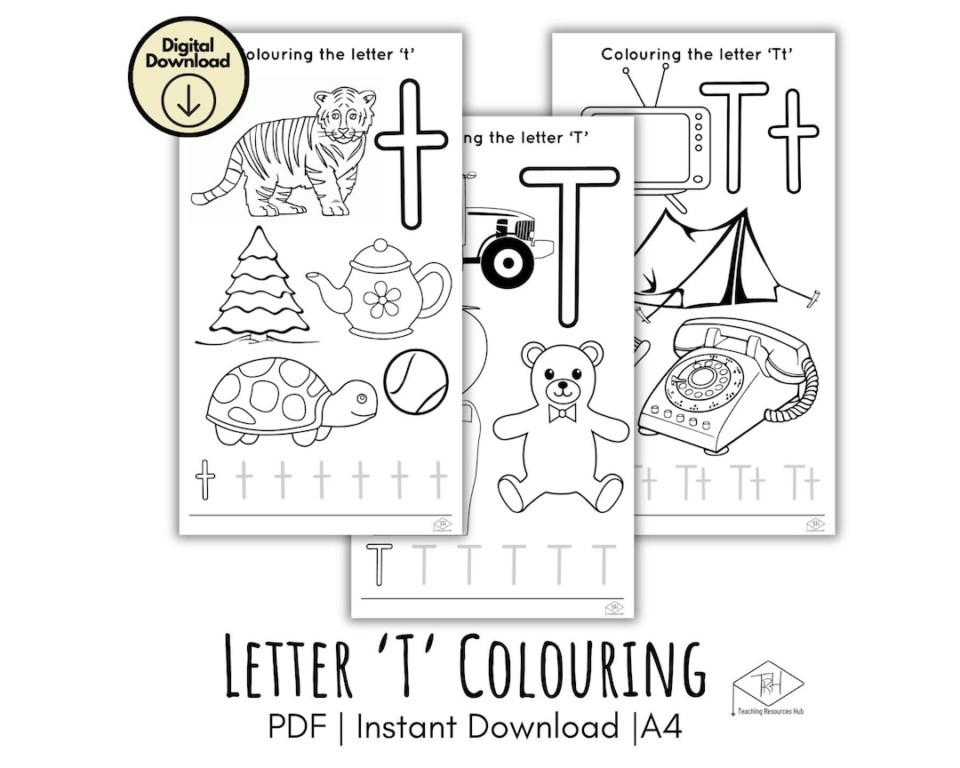 Phonics Alphabet Letter T Colouring Printable Coloring Pages - Etsy