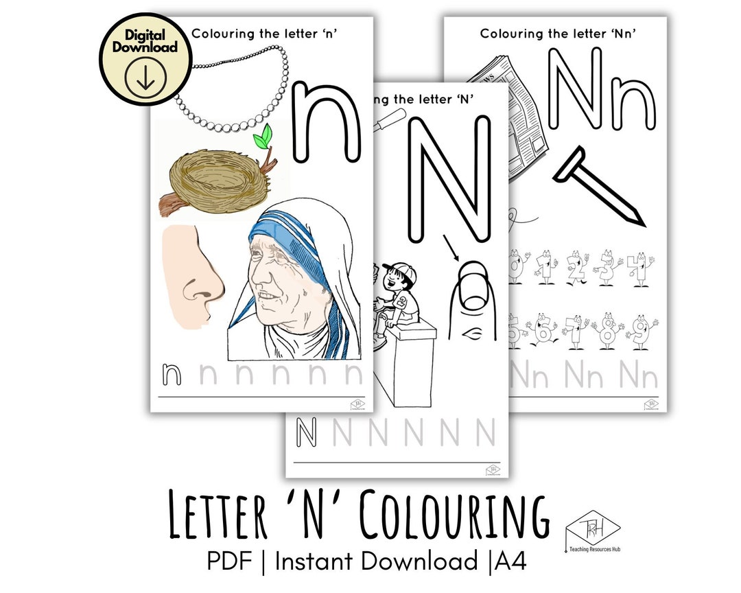 Phonics Alphabet Letter N Colouring Printable Coloring Pages - Etsy