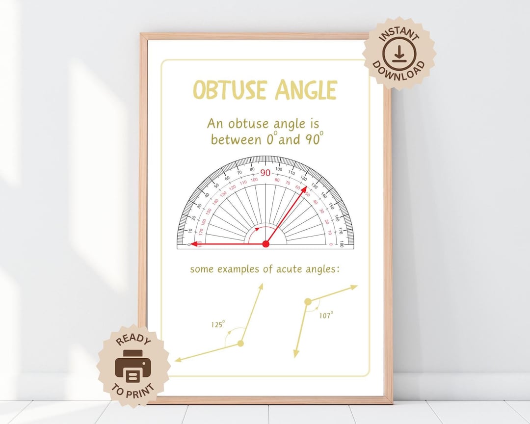 Obtuse Angle Display Poster, Math Teacher Wall Art Print, Numeracy ...