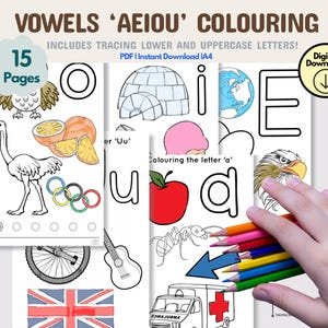 Phonics Vowels AEIOU Letters Colouring Printable Coloring Pages, A4 ...