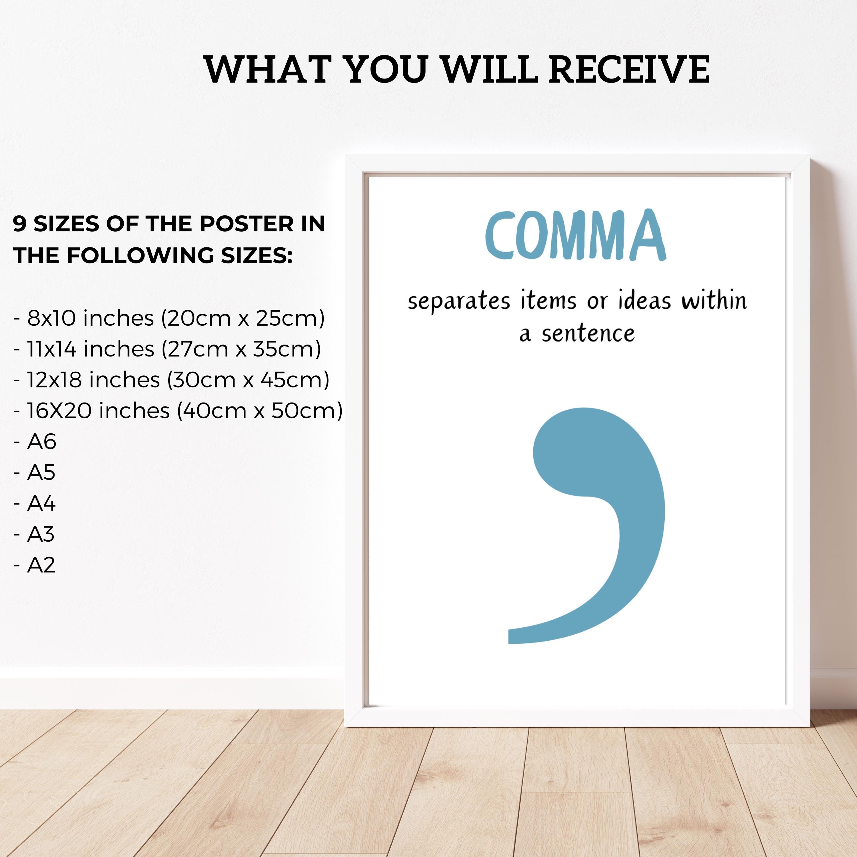 Comma Punctuation Poster, English Classroom Decor Print, Educational ...