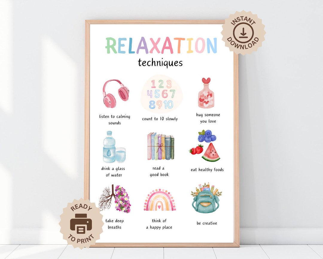 Relaxation Techniques Poster, Therapy Office Counselor Decor, Growth ...
