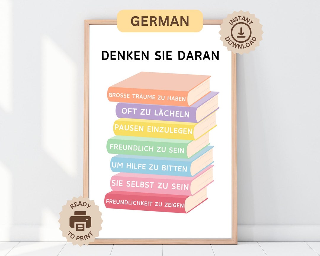 Remember to German Poster, Printable Educational Playroom Posters, Boho ...