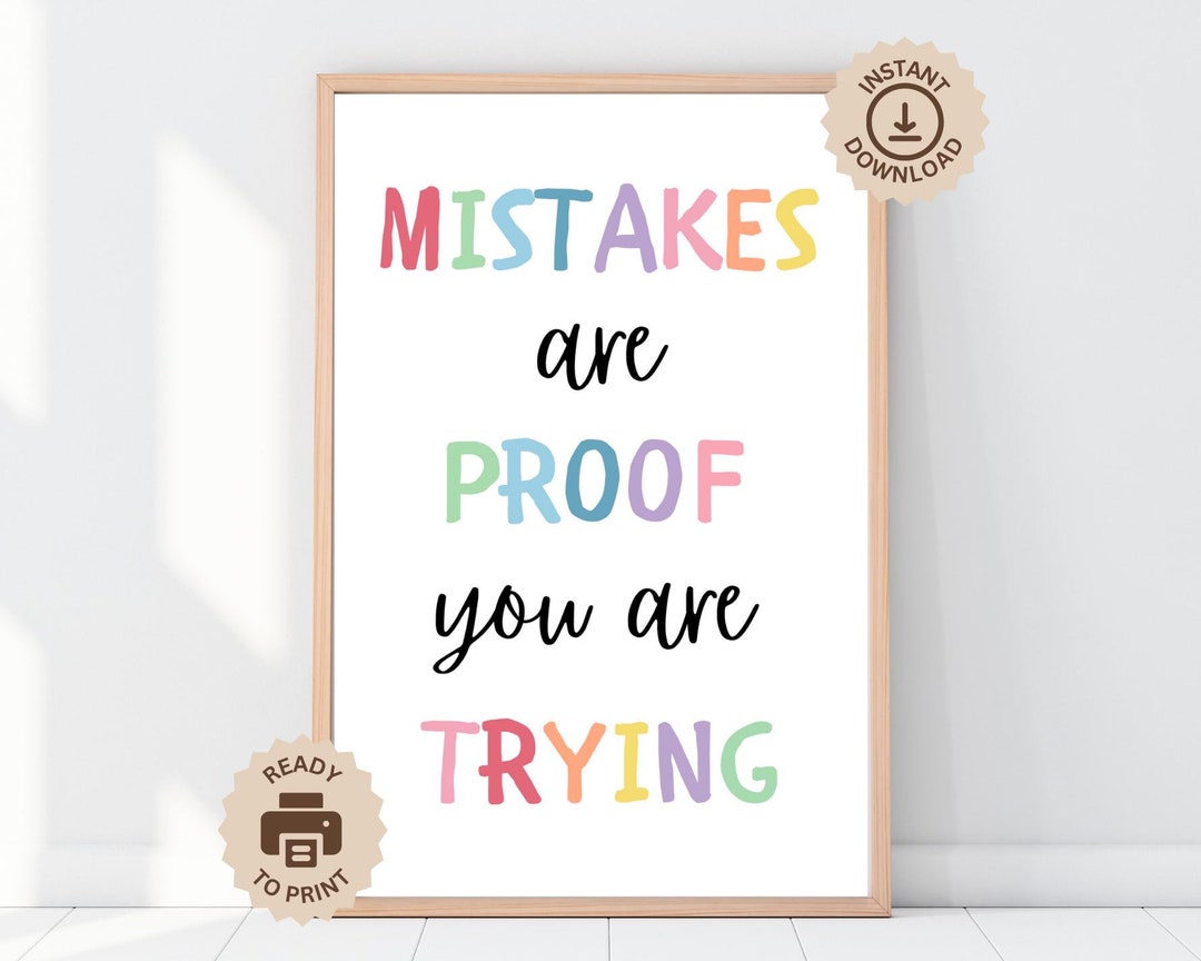 Mistakes Are Proof You Are Trying Poster, Growth Mindset, Therapy ...