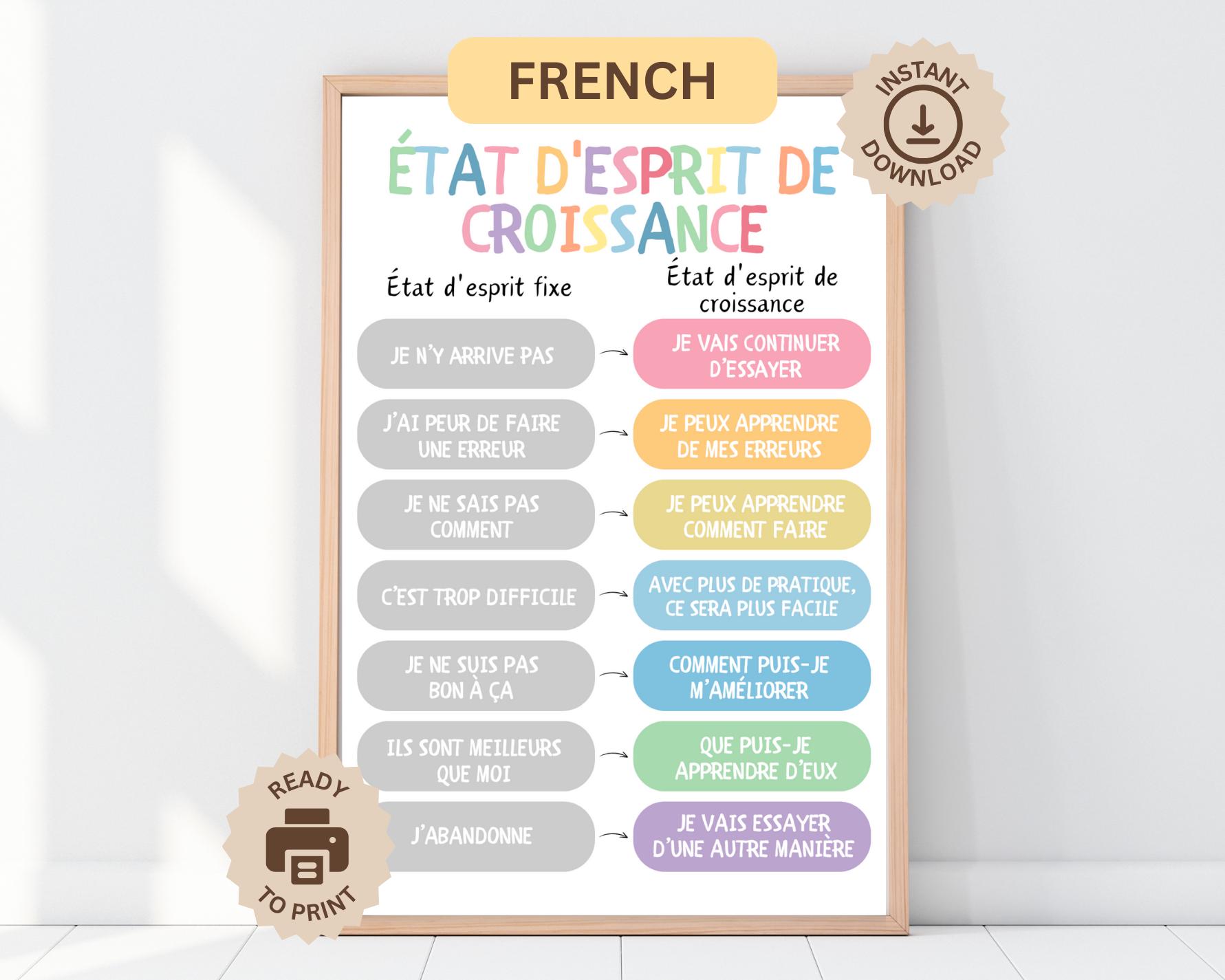 Growth Mindset French Poster, Printable Educational Playroom Posters ...