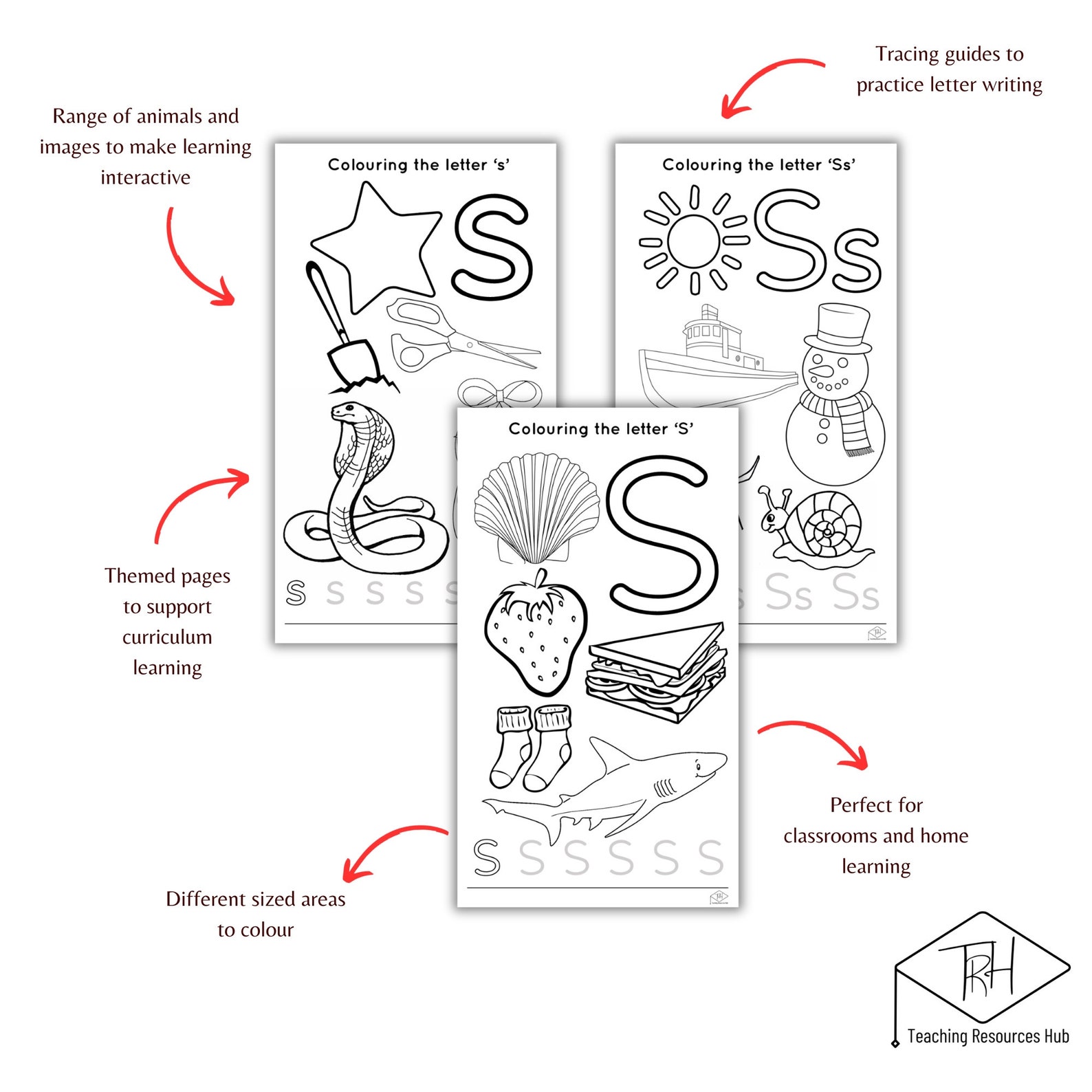 Phonics Alphabet Letter S Colouring Printable Coloring Pages A4 Toddler ...