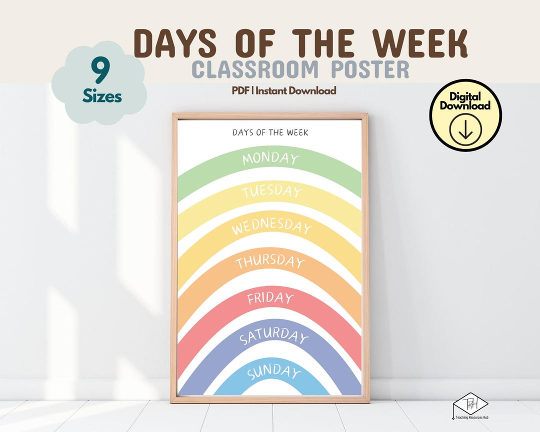 Days of the Week Poster, Printable Educational Playroom Posters ...