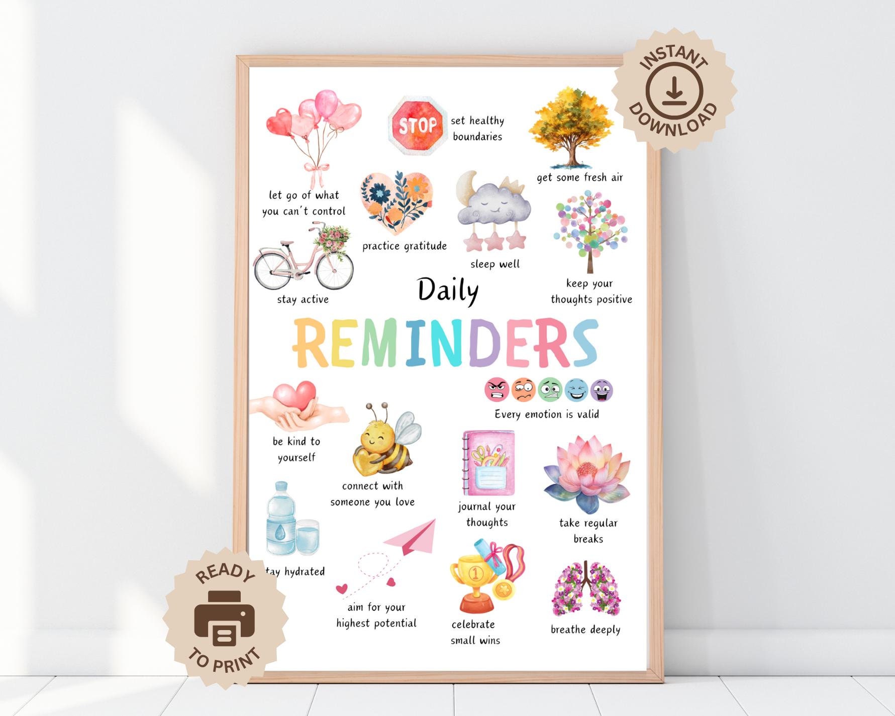 Daily Reminders Poster, Therapy Office Decor, Positive Affirmations ...