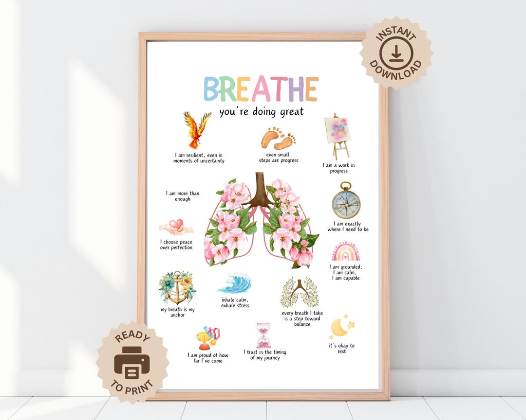 Breathe You're Doing Great Poster, Affirmation Therapy Office Decor ...