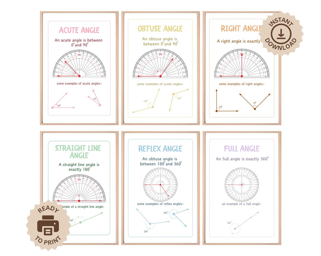 Set of 6 Angles Display Posters, Math Teacher Wall Art, Numeracy Print ...