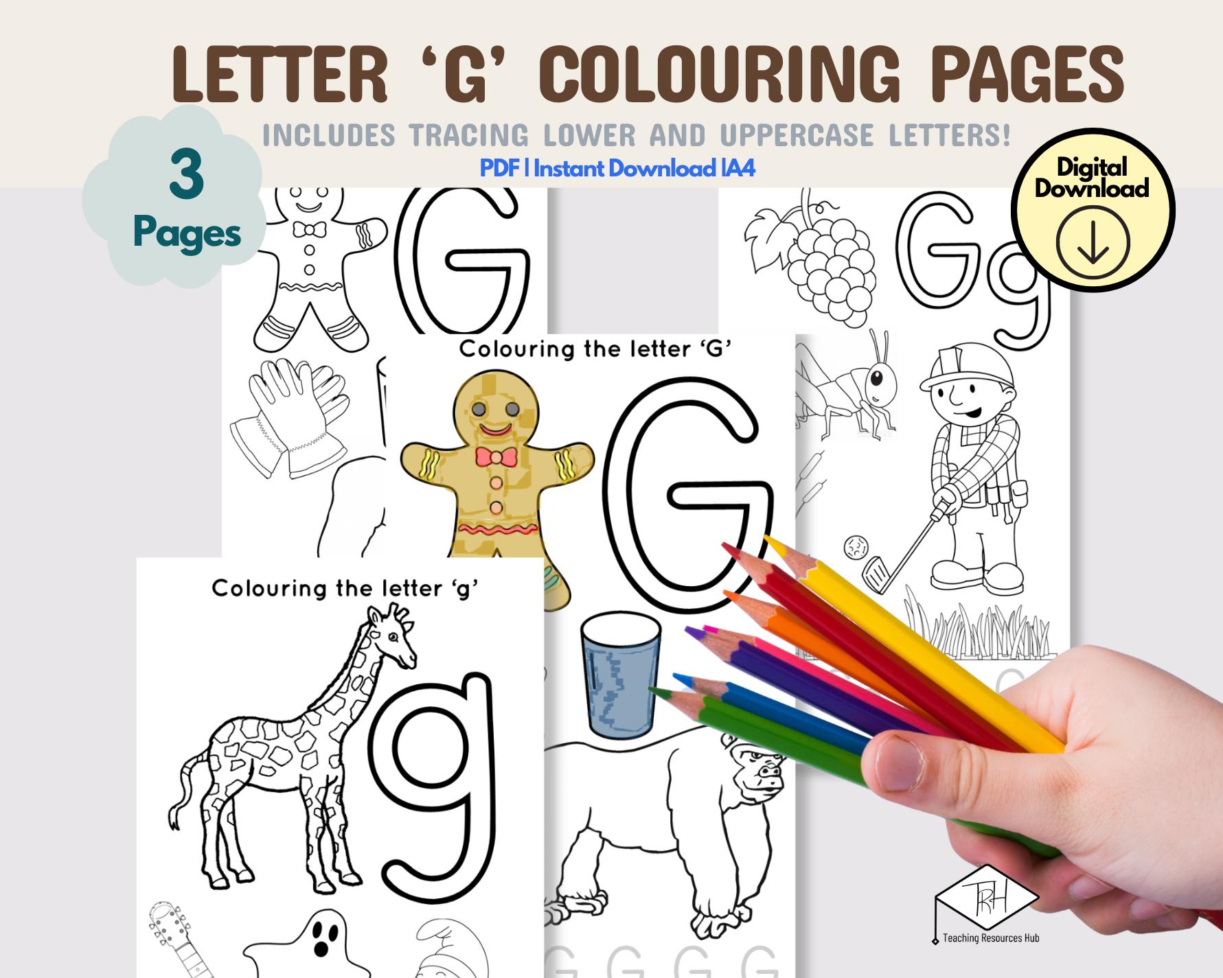 Phonics Alphabet Letter G Colouring Printable Coloring Pages A4 Toddler ...