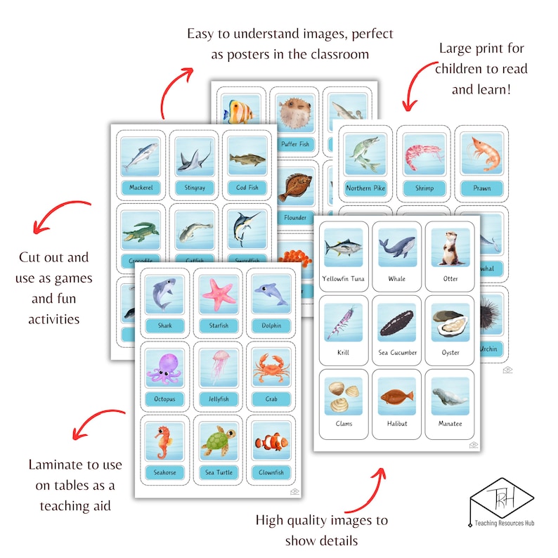 Aquatic Animals Toddler Flashcards Learning Pack - Montessori Materials ...