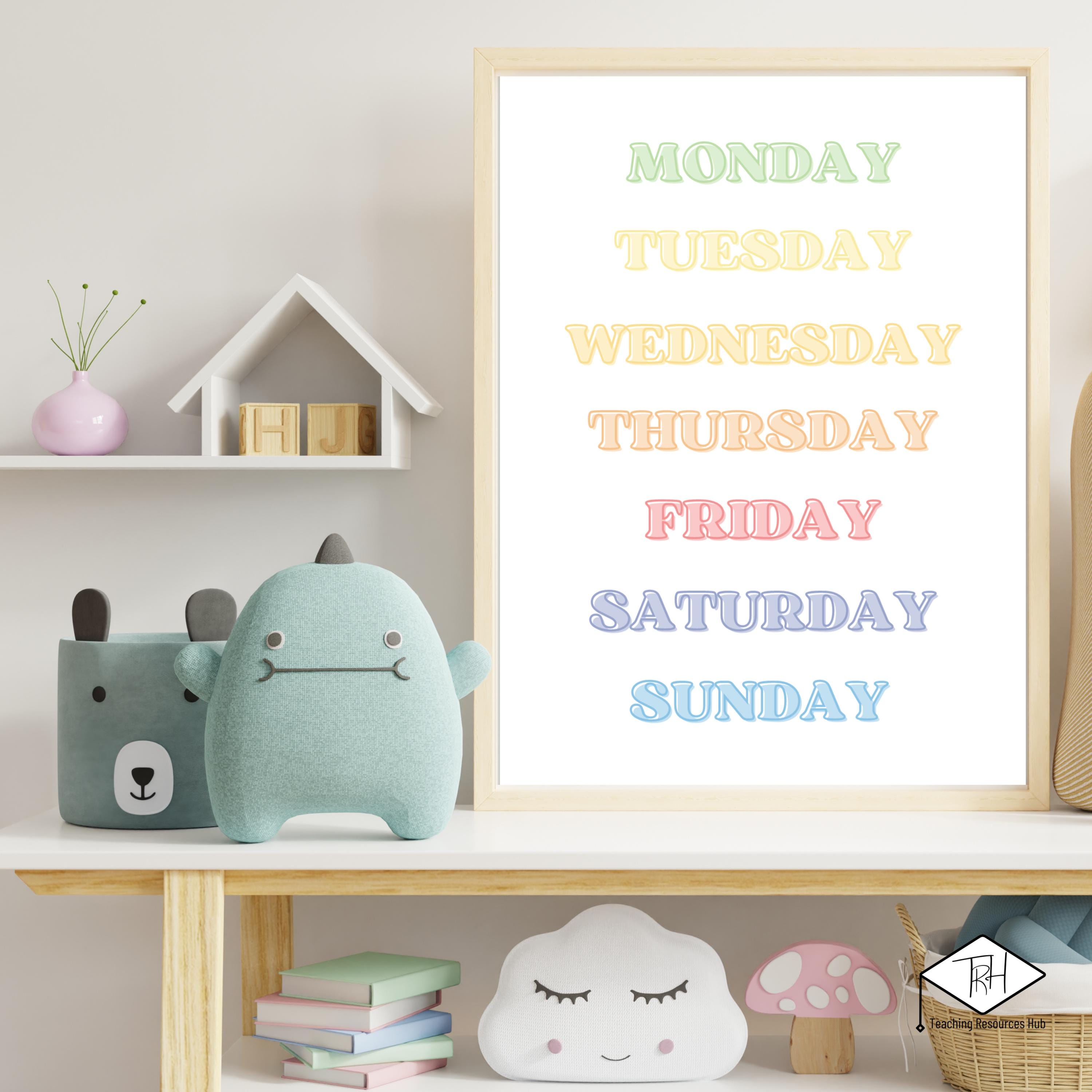 Days of the Week Poster, Printable Educational Playroom Posters, Boho ...