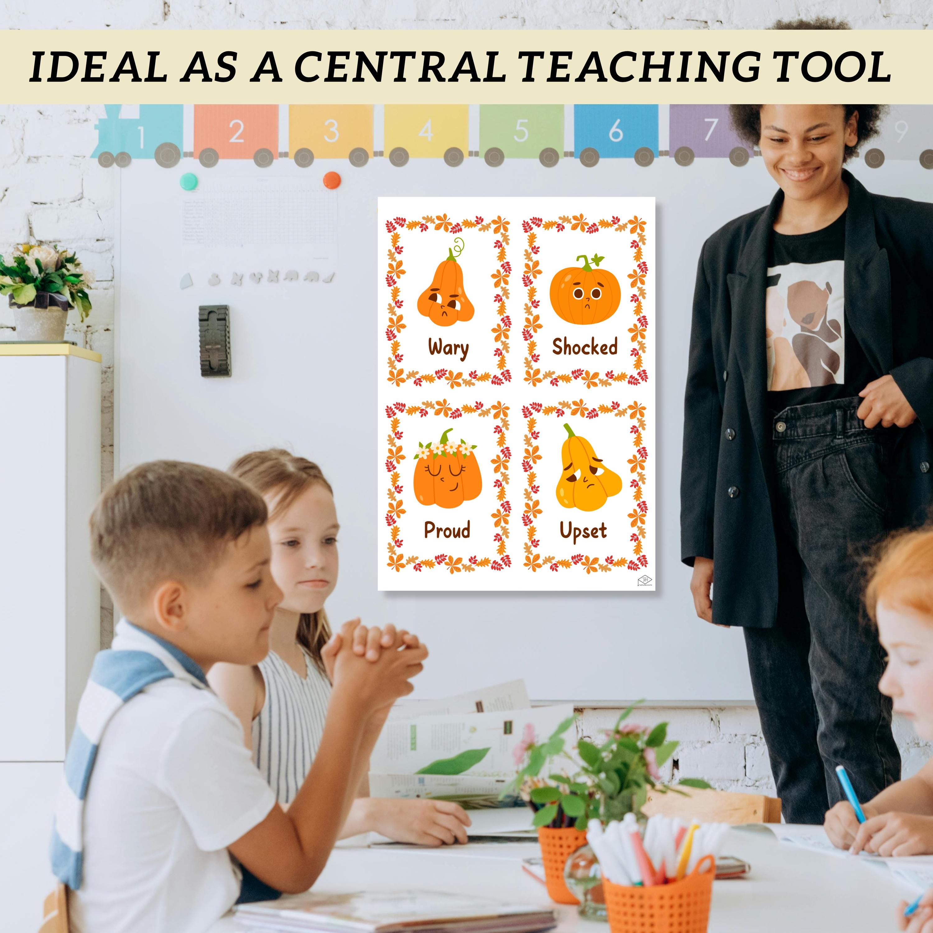 Pumpkin Feelings Emotions Flashcards, Printable Fall Autumn Halloween ...