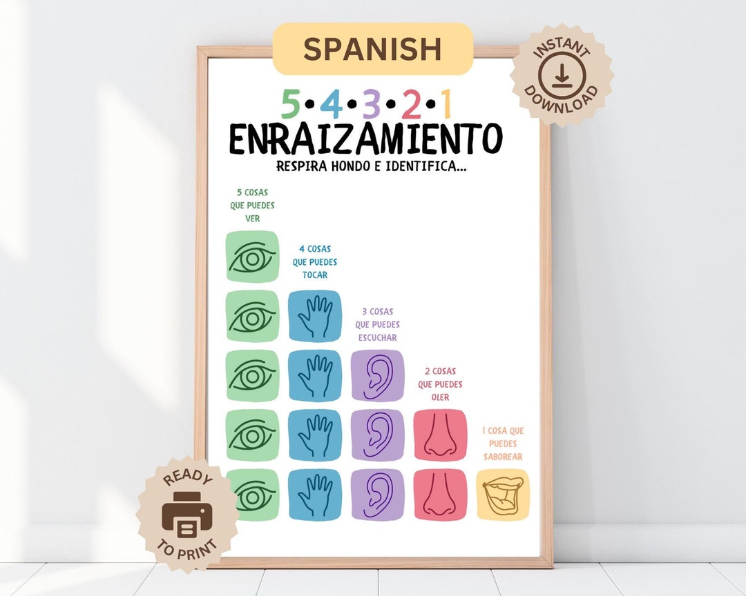 Grounding Techniques Spanish Poster, 54321 Anxiety Management School ...