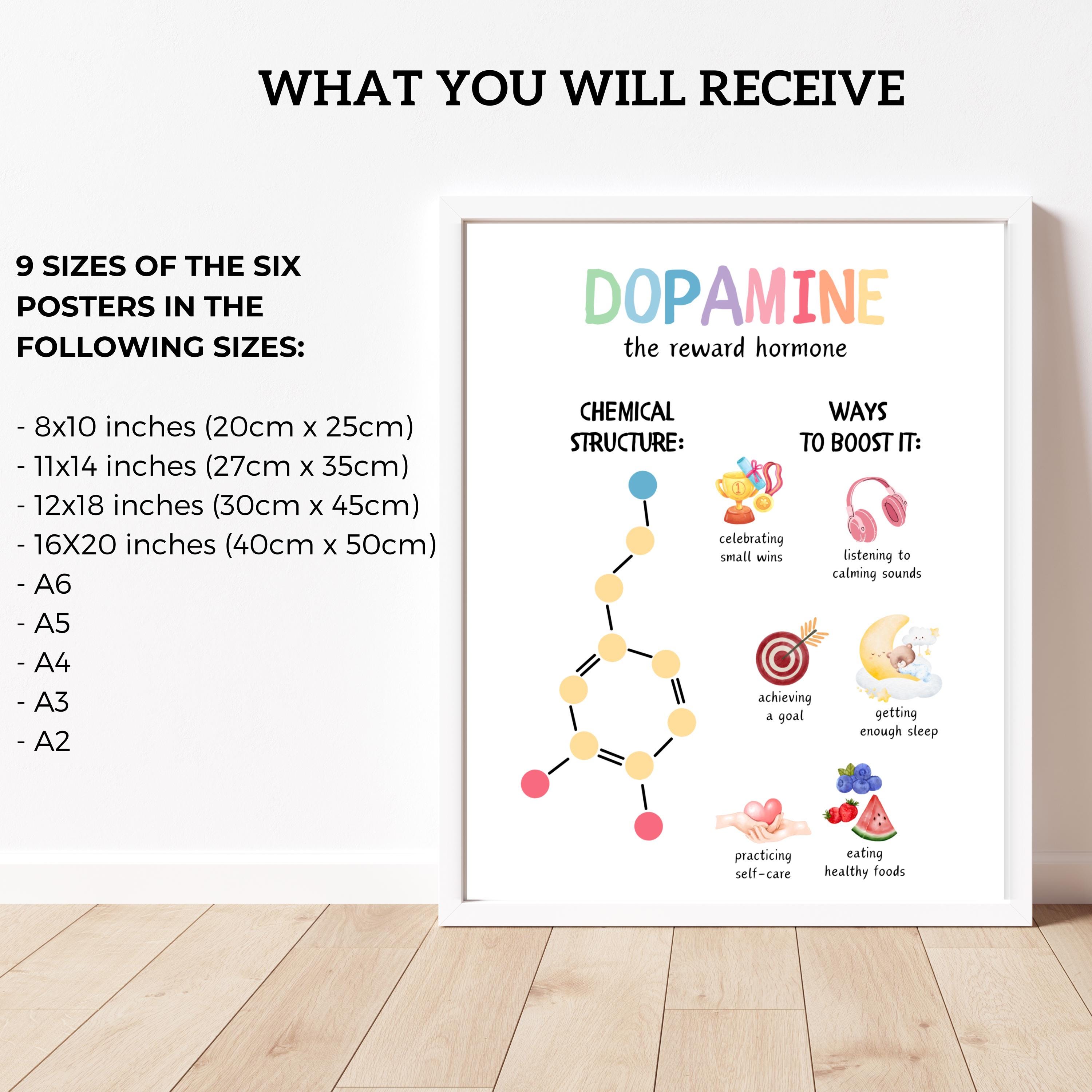 Set of 6 Happy Chemicals Posters, Endorphin Dopamine Serotonin Oxytocin ...