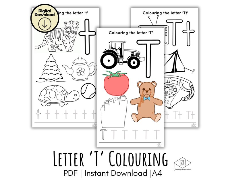 Phonics Alphabet Letter T Colouring Printable Coloring Pages A4 Toddler ...