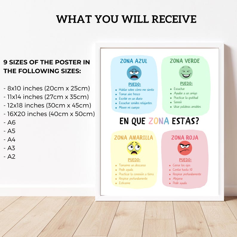 Zones of Regulation and Actions Spanish Poster, Printable Educational ...