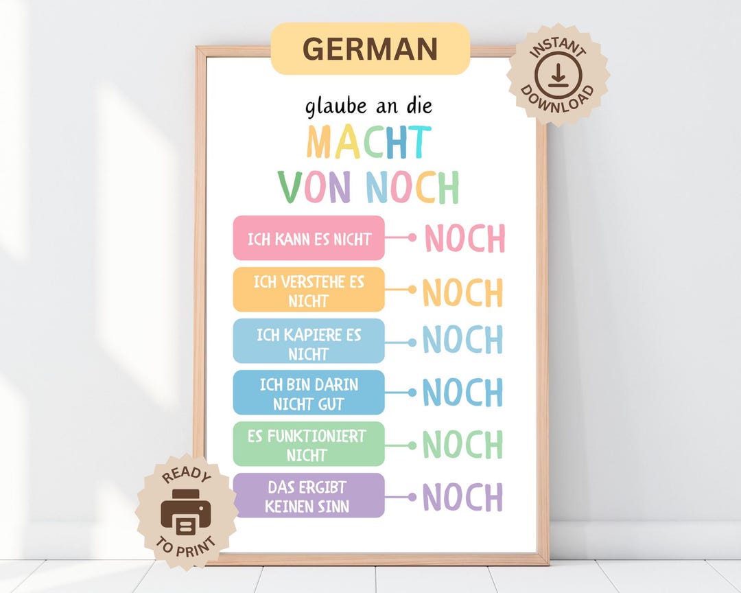 The Power of yet German Growth Mindset Poster, Printable Educational ...