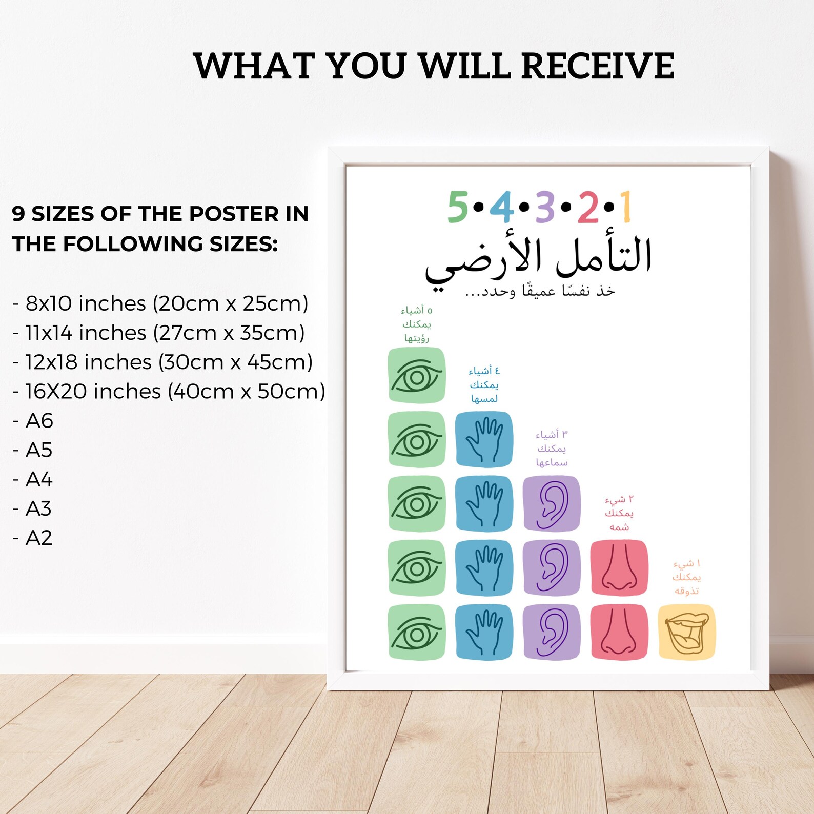 Grounding Techniques Arabic Poster, 54321 Anxiety Management School ...
