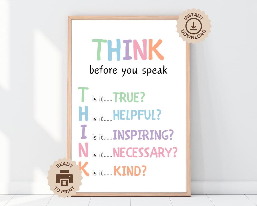 Think Before You Speak Poster, Growth Mindset, Therapy Office Decor ...