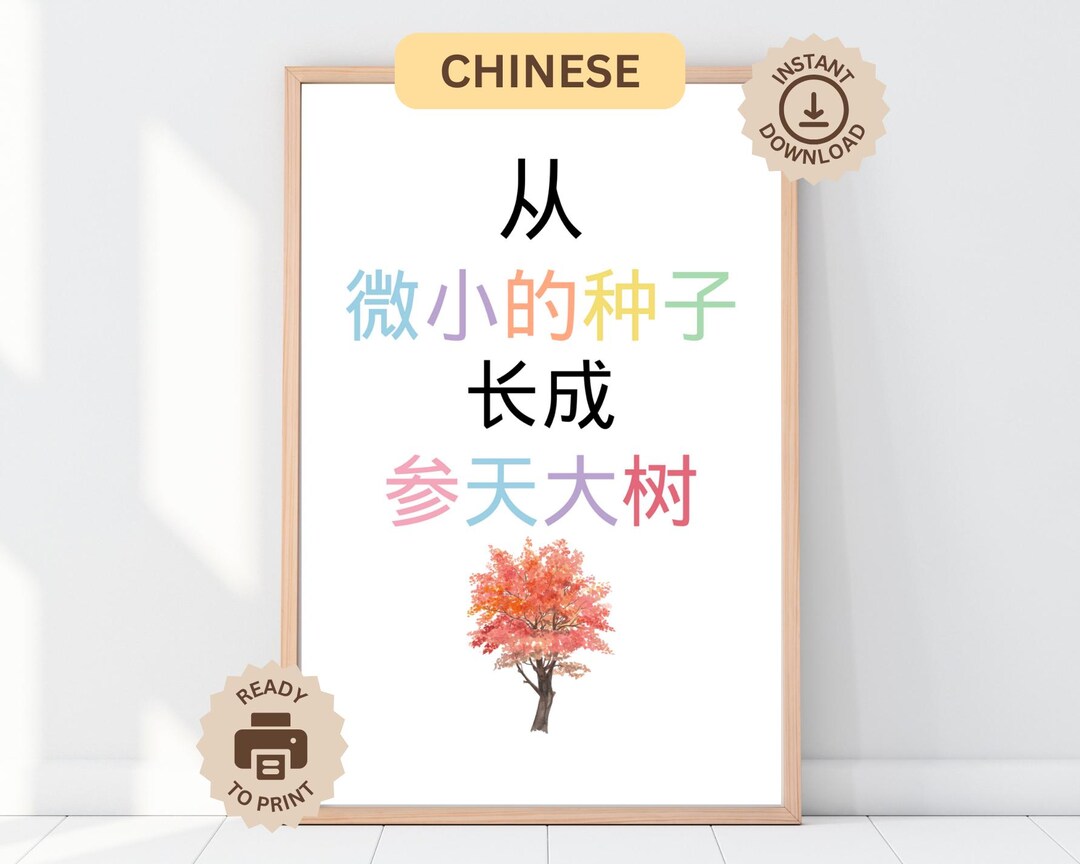 Chinese Tiny Seeds Grow Mighty Trees Fall Poster, Growth Mindset ...