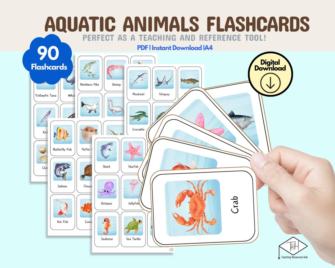 Aquatic Animals Toddler Flashcards Learning Pack - Montessori Materials ...