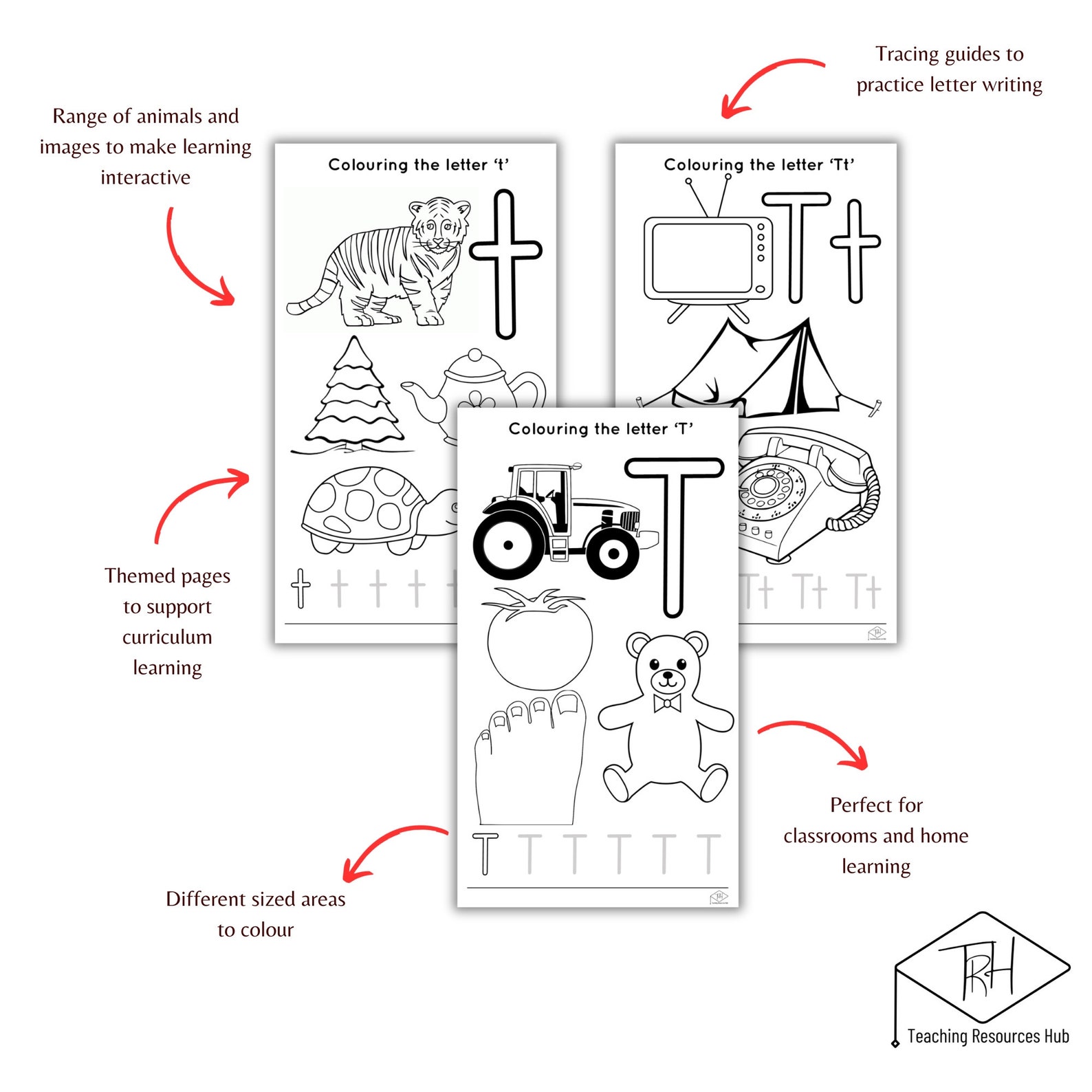 Phonics Alphabet Letter T Colouring Printable Coloring Pages A4 Toddler ...