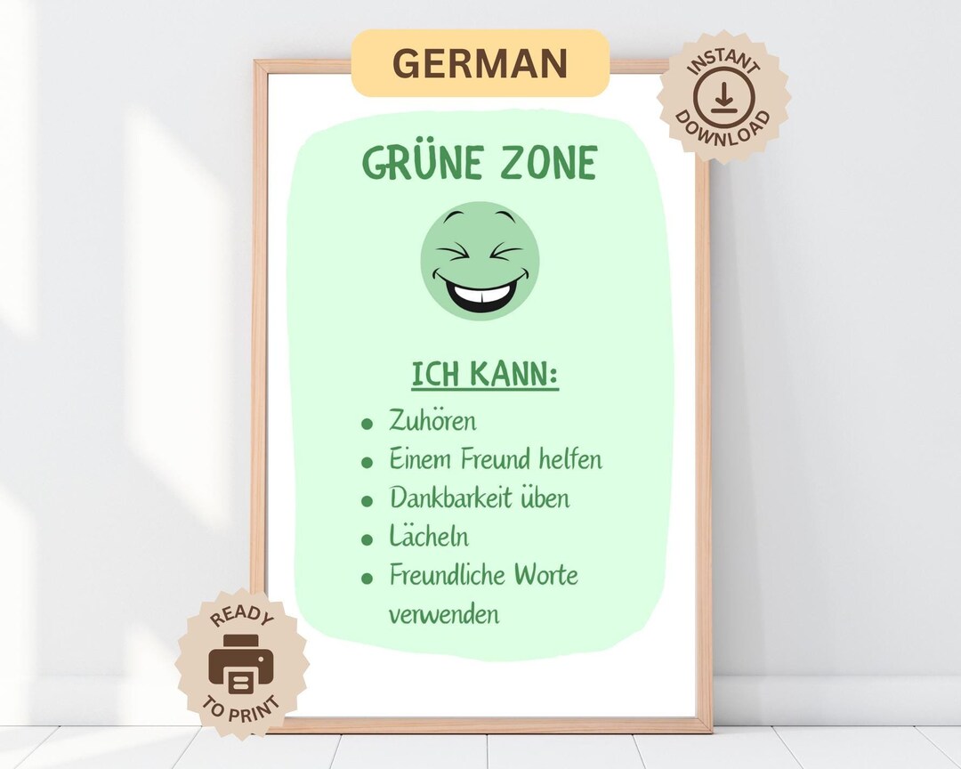 Green Zone of Regulation German Poster + Actions, Printable Educational ...