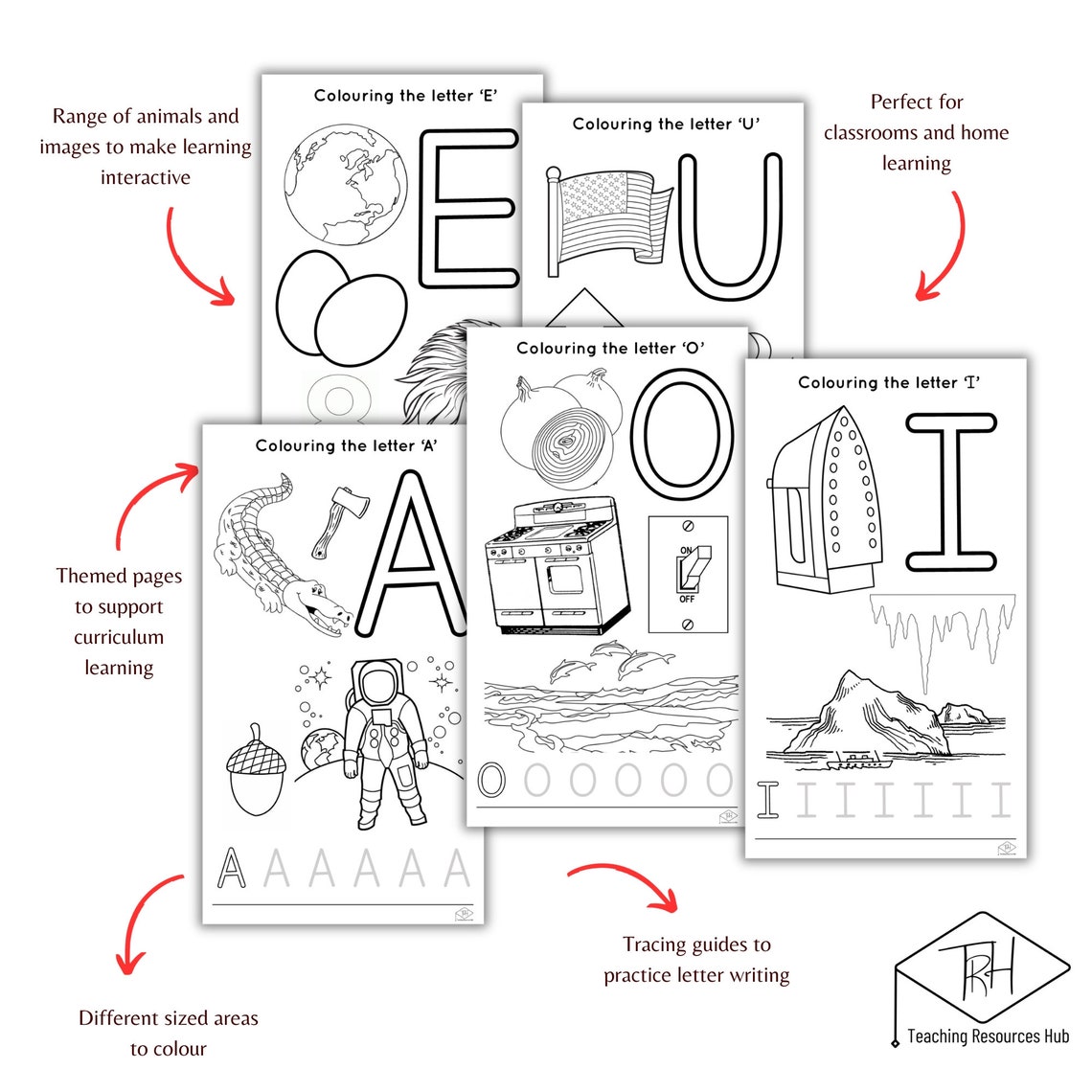 Phonics Vowels AEIOU Letters Colouring Printable Coloring Pages, A4 ...
