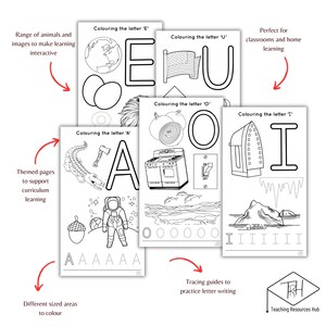 Phonics Vowels AEIOU Letters Colouring Printable Coloring Pages, A4 ...