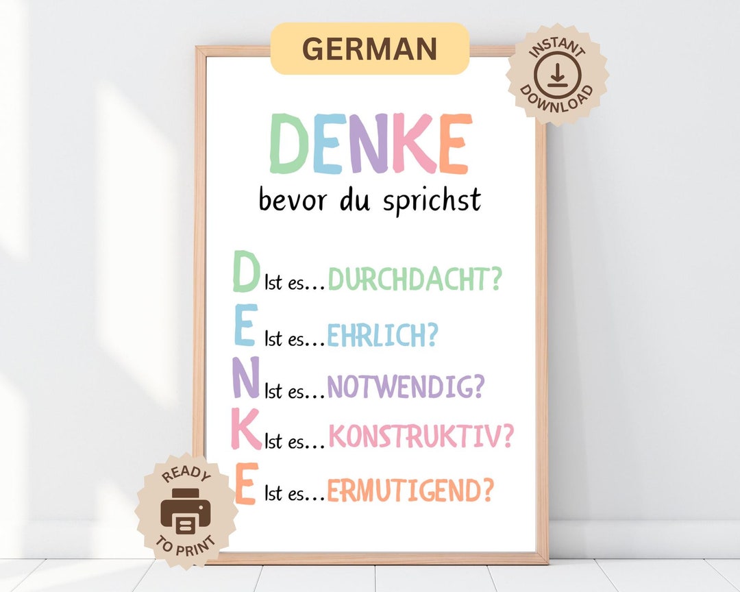 Think Before You Speak German Poster, Growth Mindset, Therapy Office ...