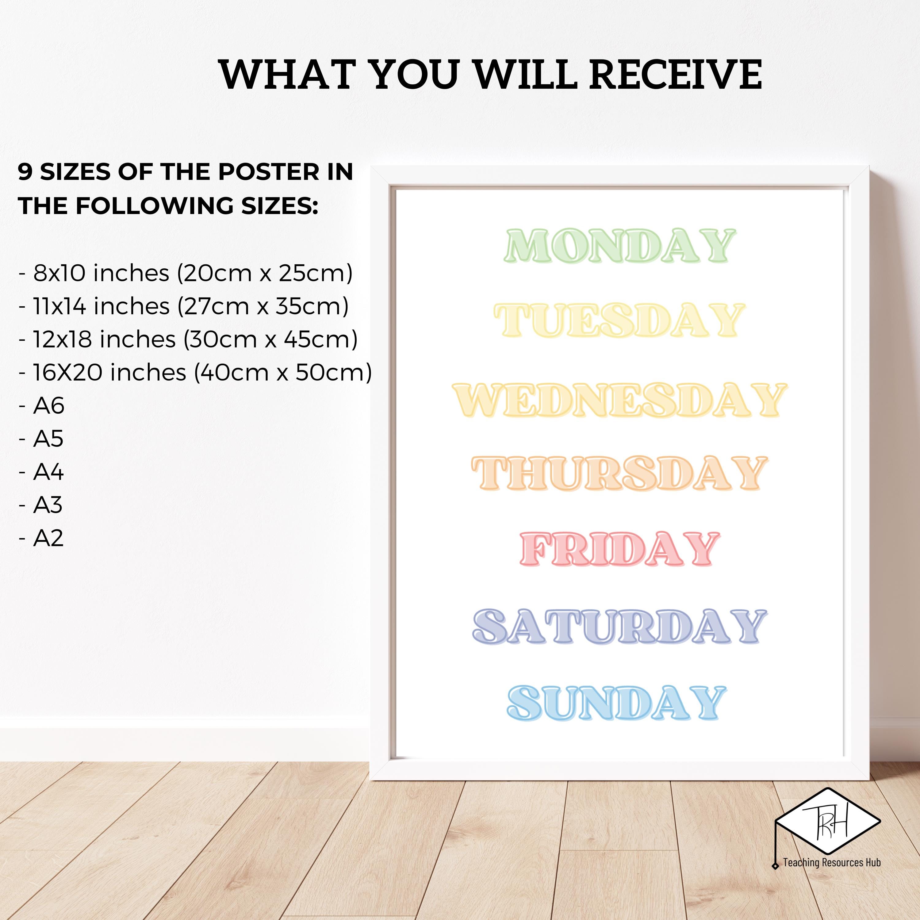 Days of the Week Poster, Printable Educational Playroom Posters, Boho ...