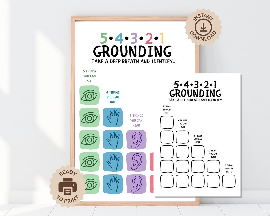 Grounding Techniques Poster + Worksheet, 54321 Anxiety Management ...