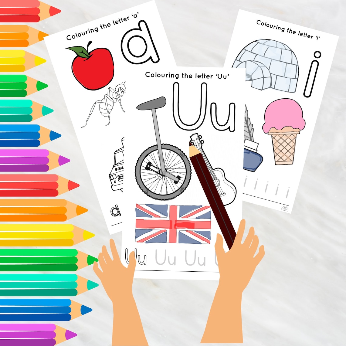 Phonics Vowels AEIOU Letters Colouring Printable Coloring Pages, A4 ...