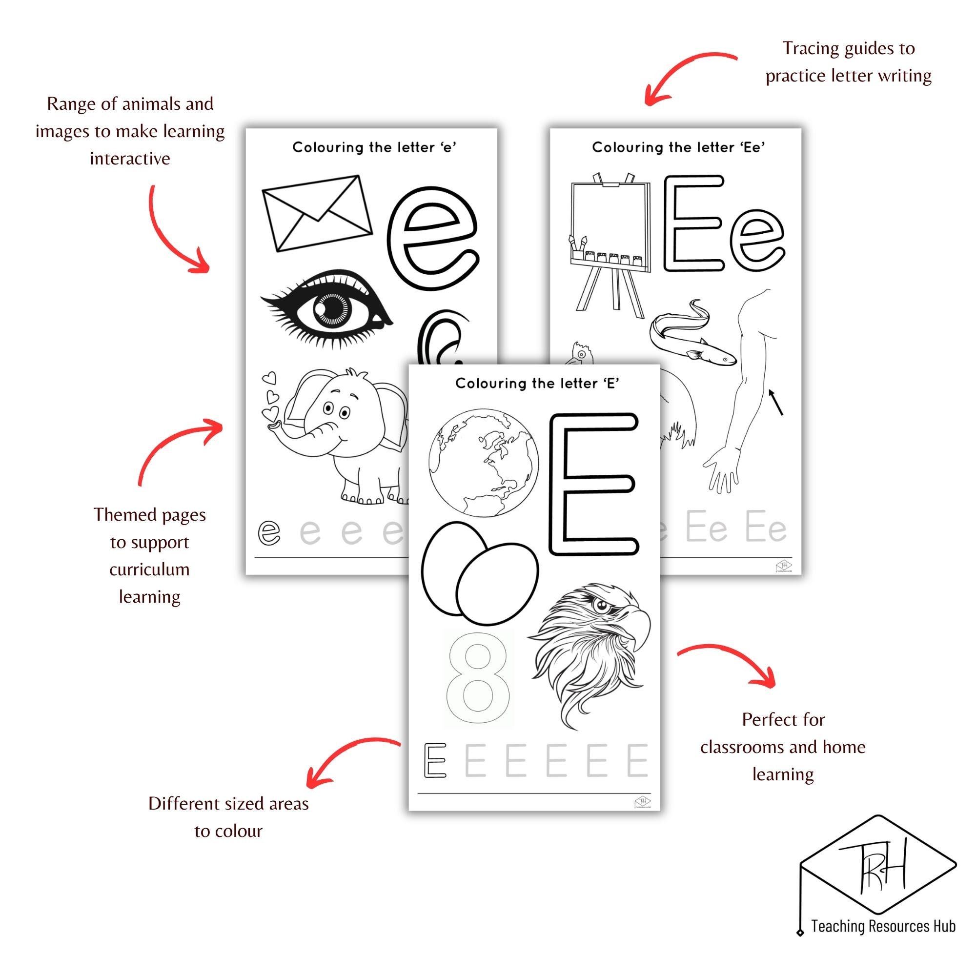 Phonics Alphabet Letter E Colouring Printable Coloring Pages A4 Toddler ...