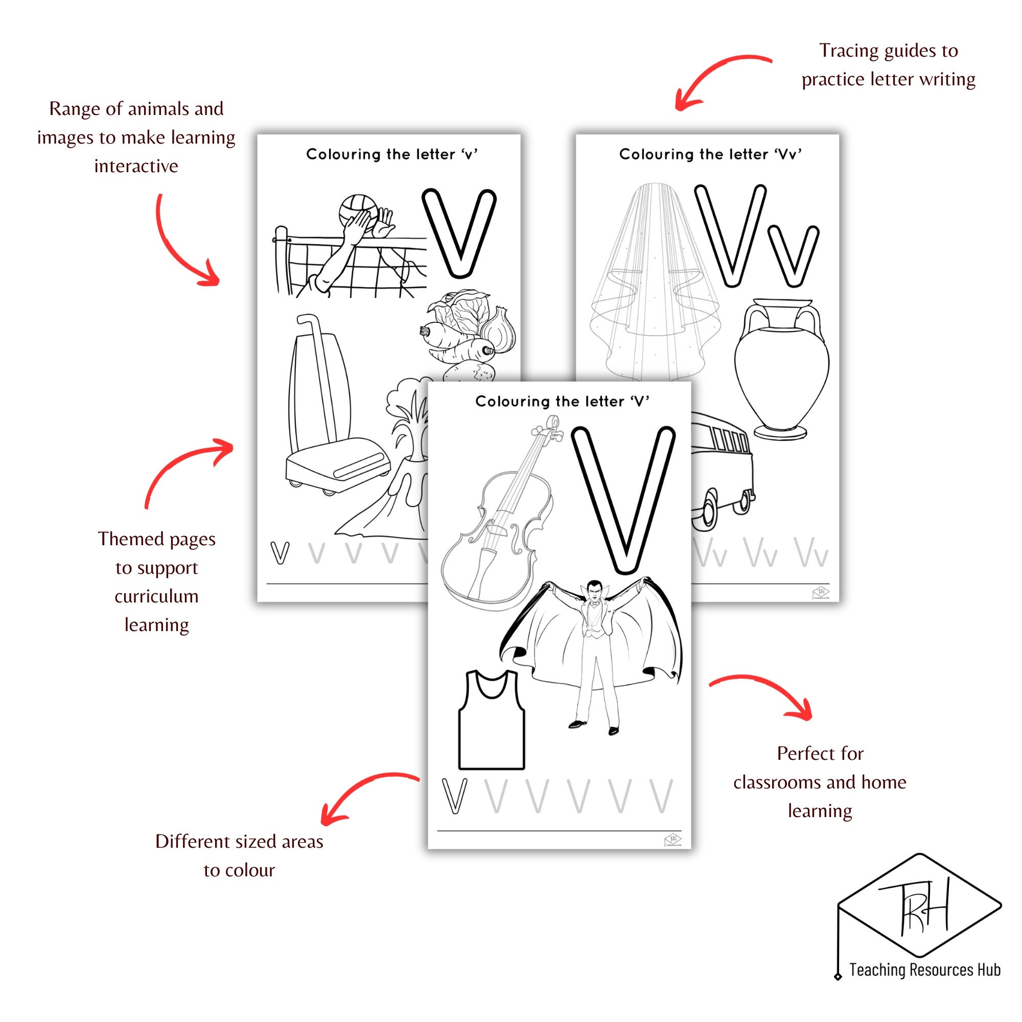 Phonics Alphabet Letter V Colouring Printable Coloring Pages A4 Toddler ...