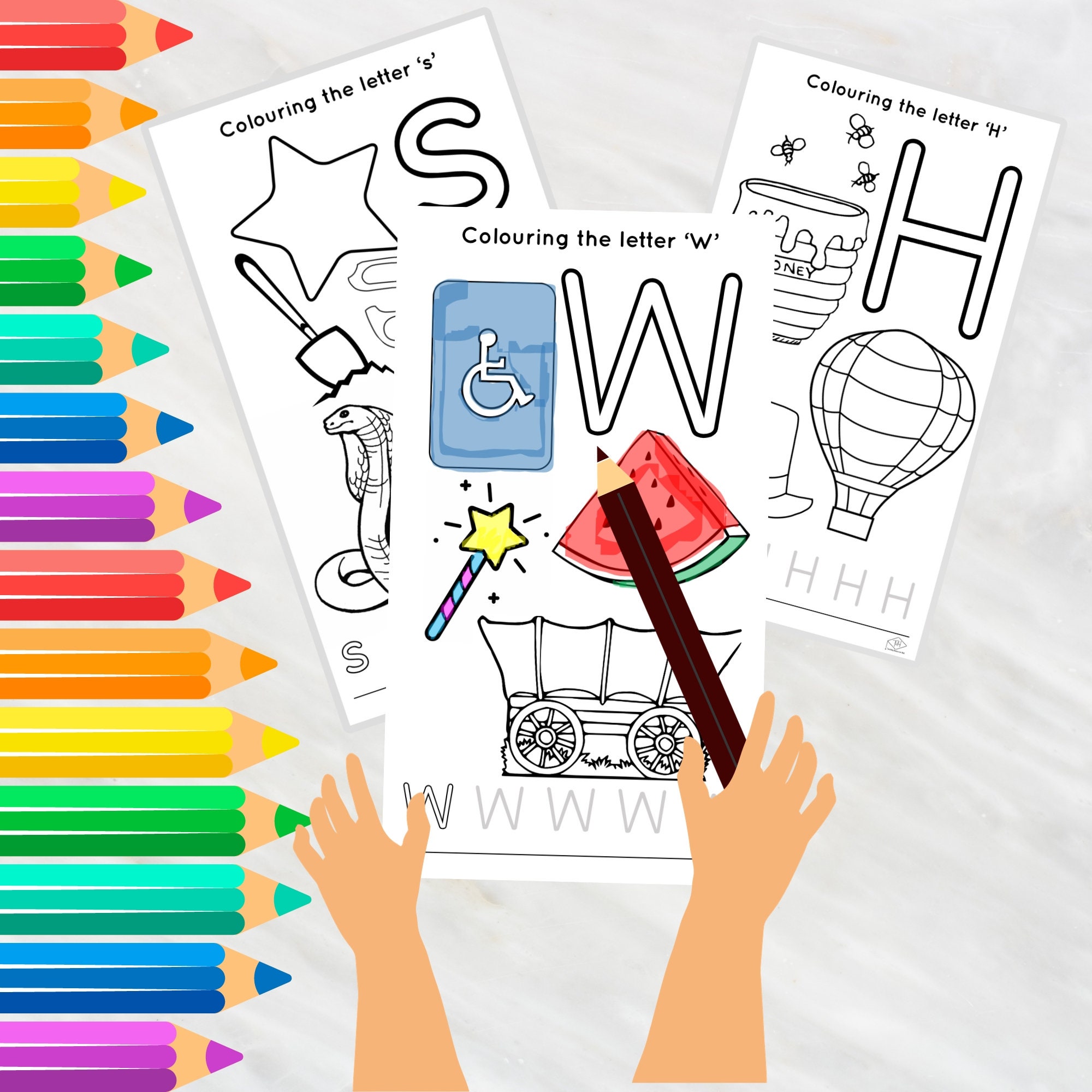 Phonics Alphabet Letter W Colouring Printable Coloring Pages A4 Toddler ...