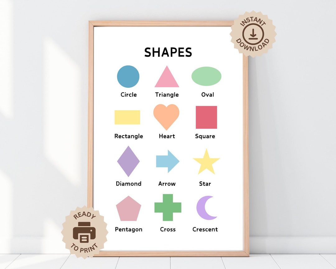 Shapes Poster, Printable Educational Playroom Posters, Boho Montessori ...