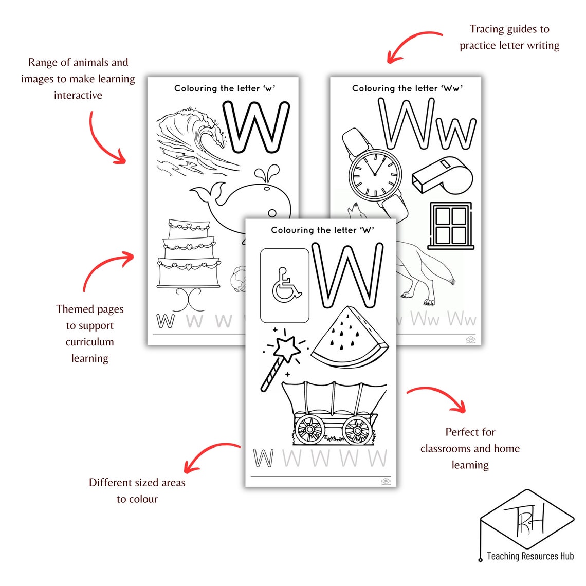 Phonics Alphabet Letter W Colouring Printable Coloring Pages A4 Toddler ...