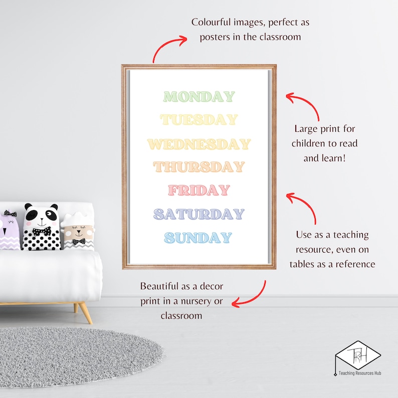 Days of the Week Poster, Printable Educational Playroom Posters, Boho ...
