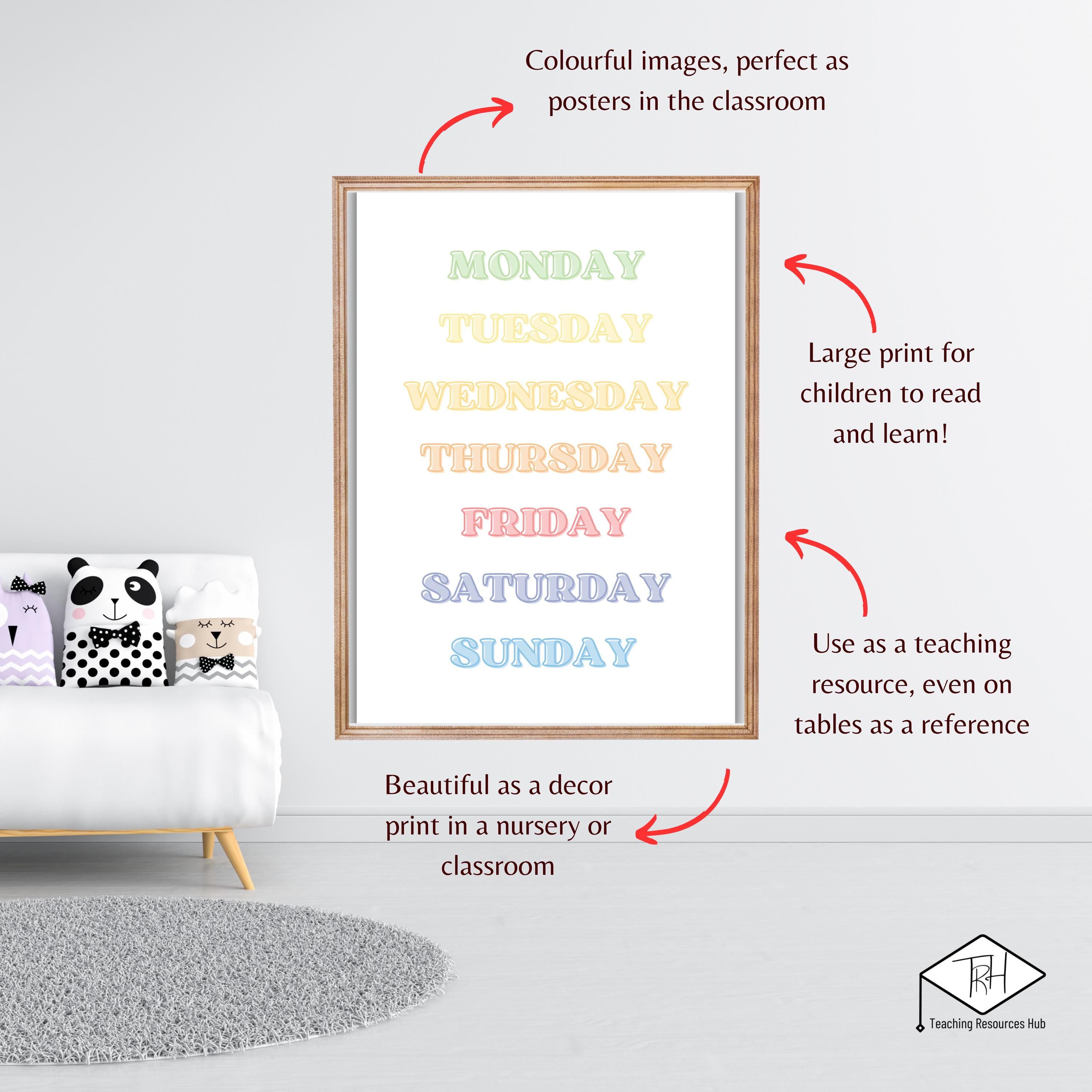 Days of the Week Poster, Printable Educational Playroom Posters, Boho ...
