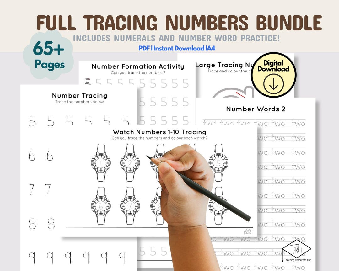 Full Tracing Numbers Bundle, Number Worksheets, Counting Numerals ...