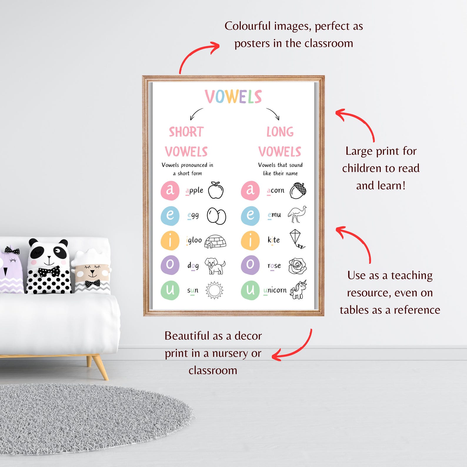 Short and Long Vowels Phonics Poster, Printable Classroom Poster ...